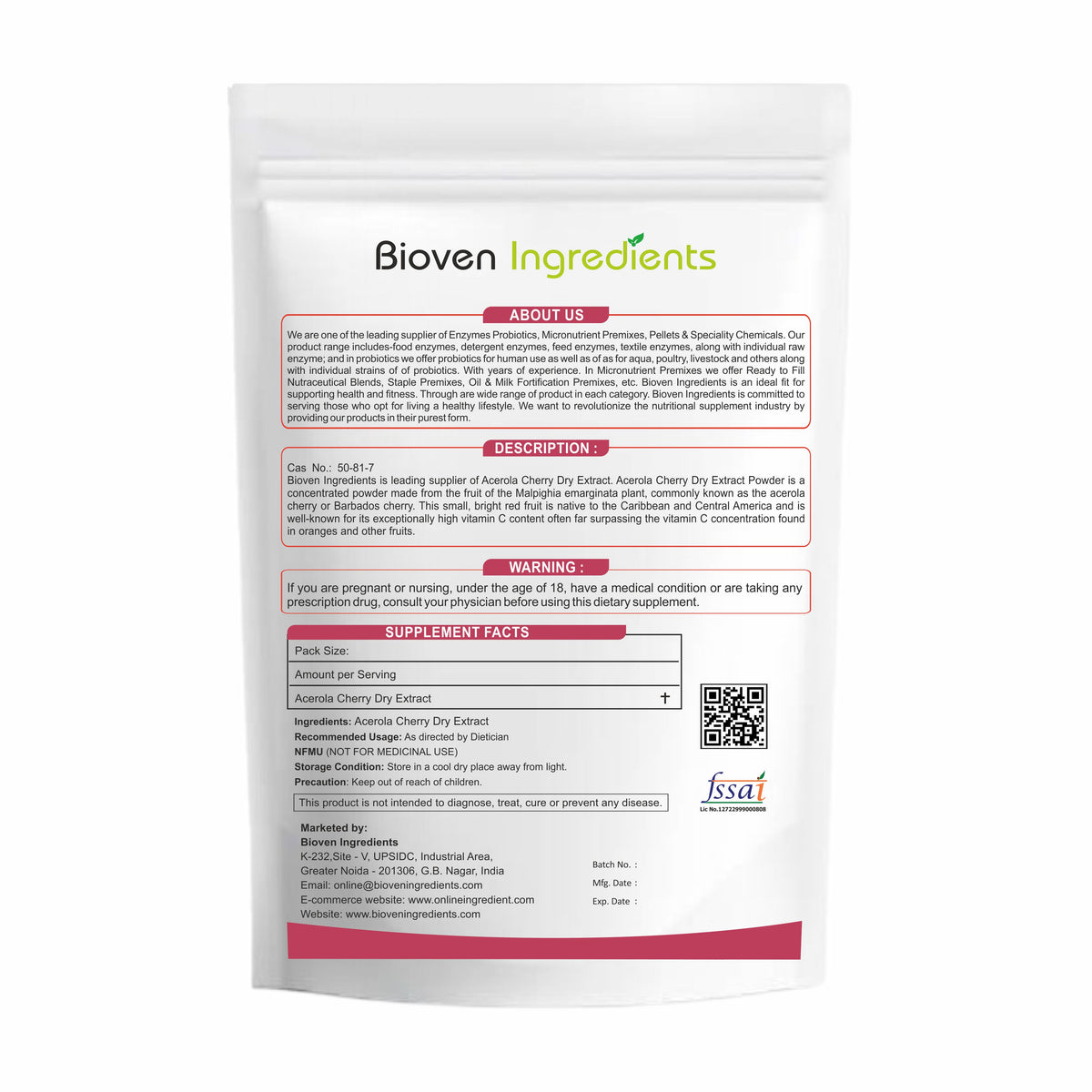Buy Bioven Ingredients Acerola Cherry Dry Extract Online | Online ...