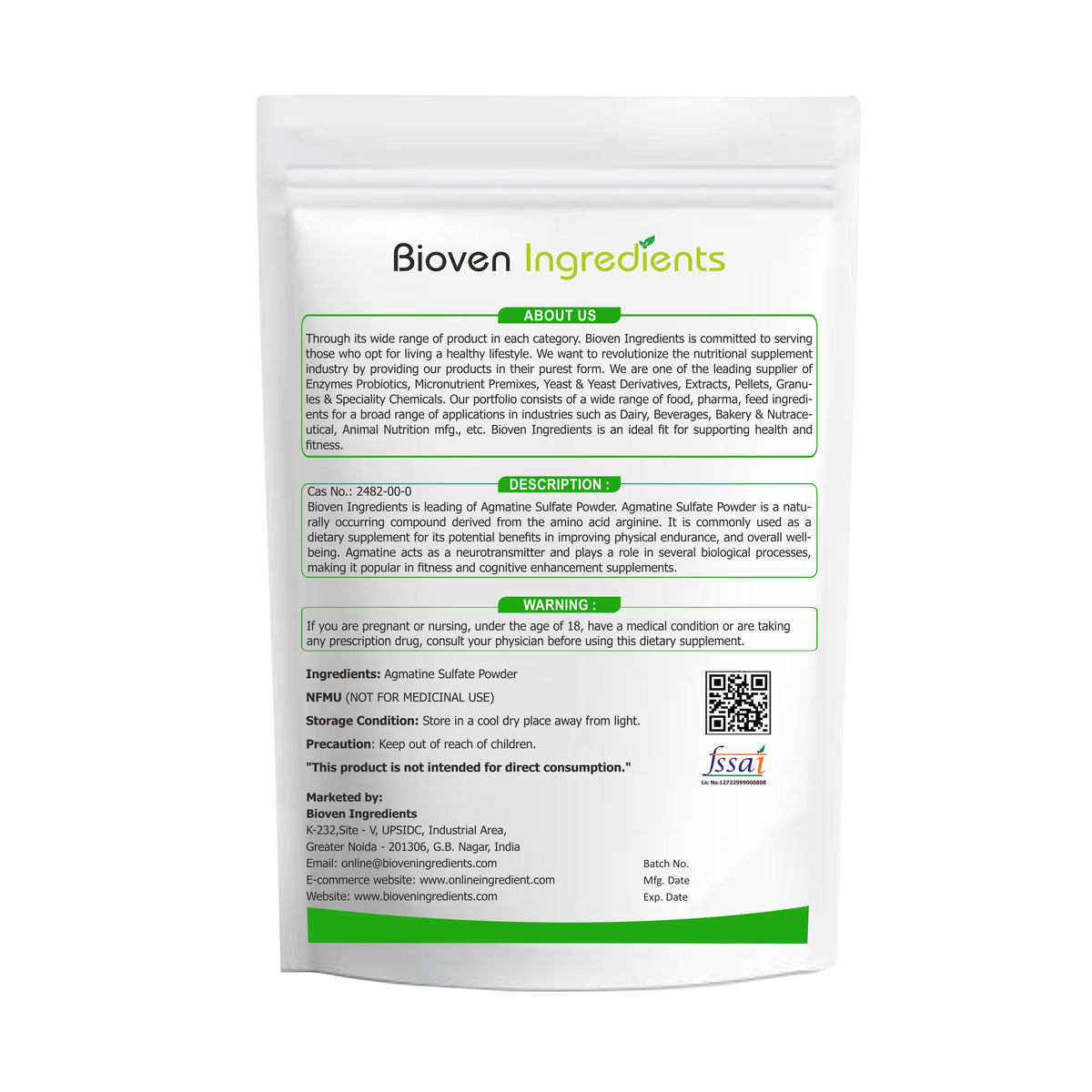 Buy Bioven Ingredients Agmatine Sulfate Powder Online | Online Ingredients