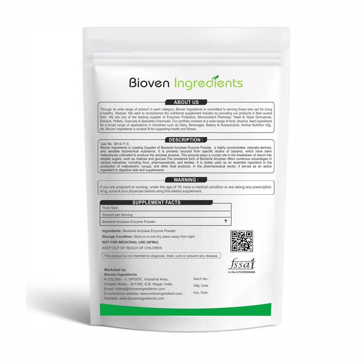 Buy Bioven Ingredients Bacterial Amylase Enzyme Powder-125gm | Online ...
