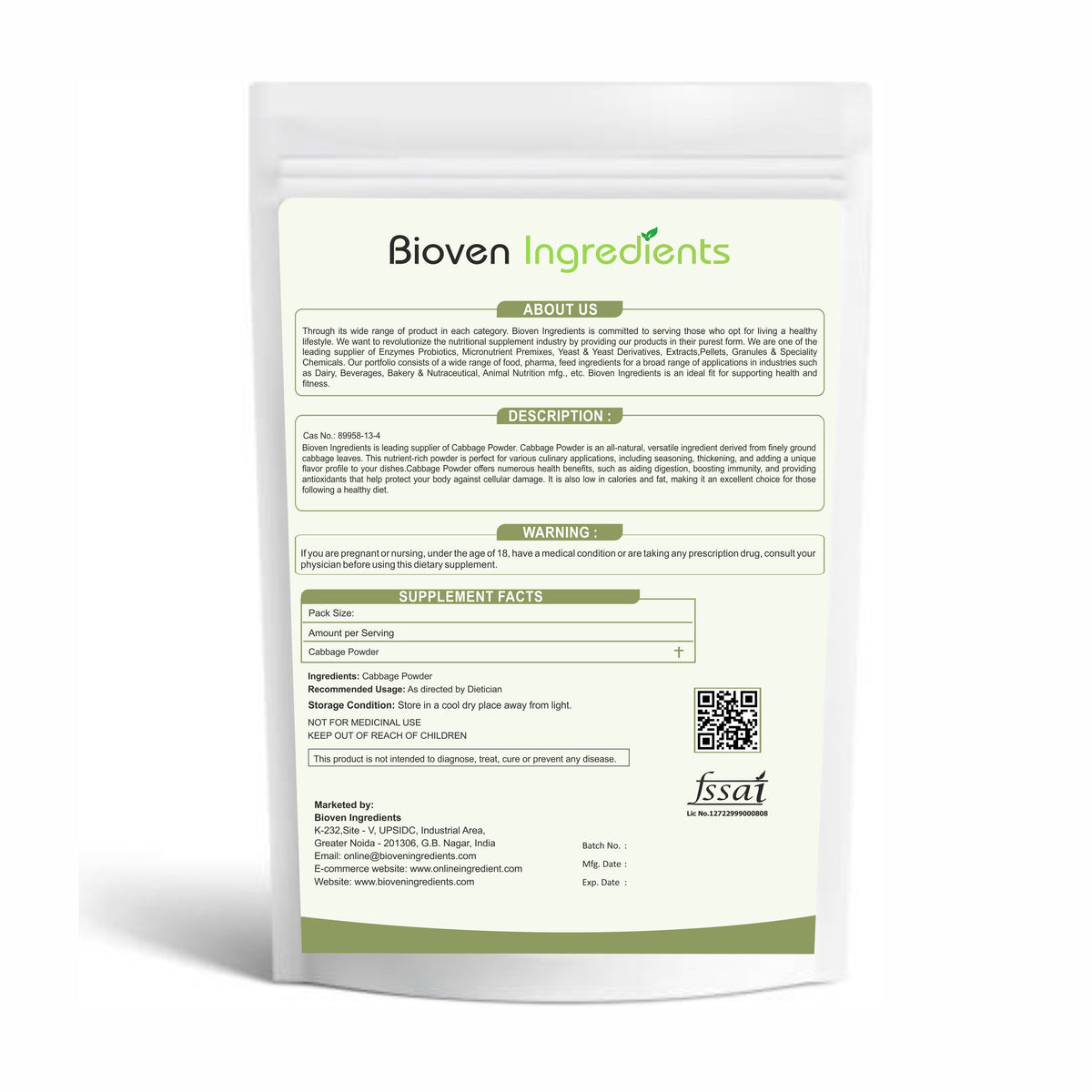 Buy Cabbage Powder- Bioven Ingredients | Online Ingredients