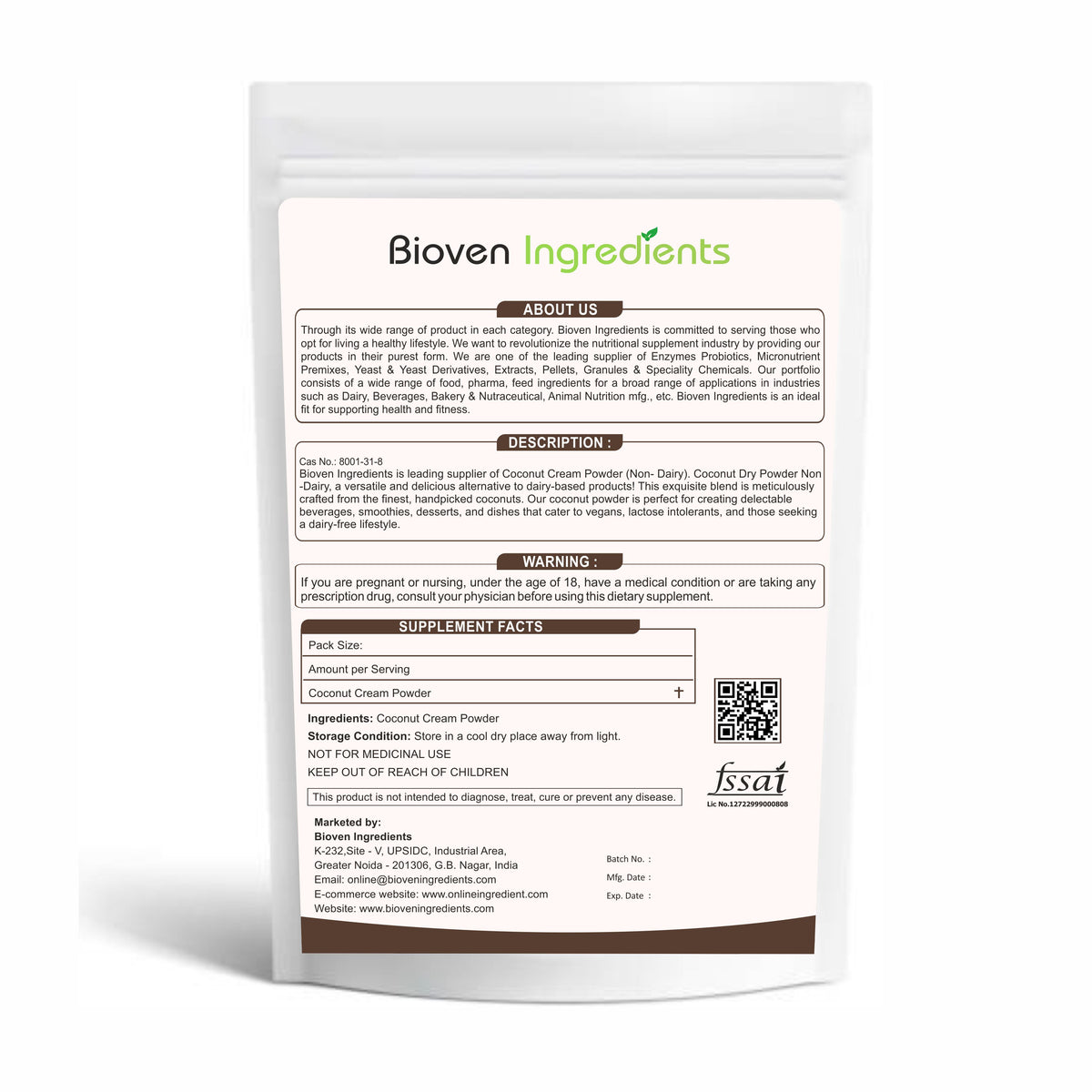 Buy Coconut Cream Powder (Non- Dairy)- Bioven Ingredients | Online ...