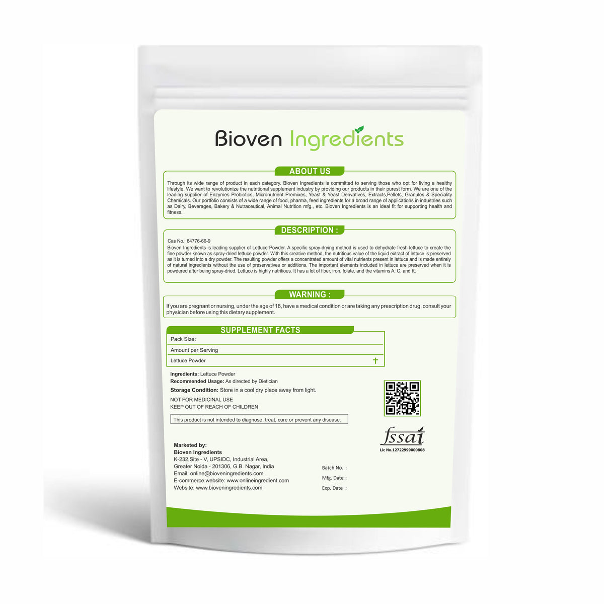 Buy Lettuce Powder- Bioven Ingredients | Online Ingredients