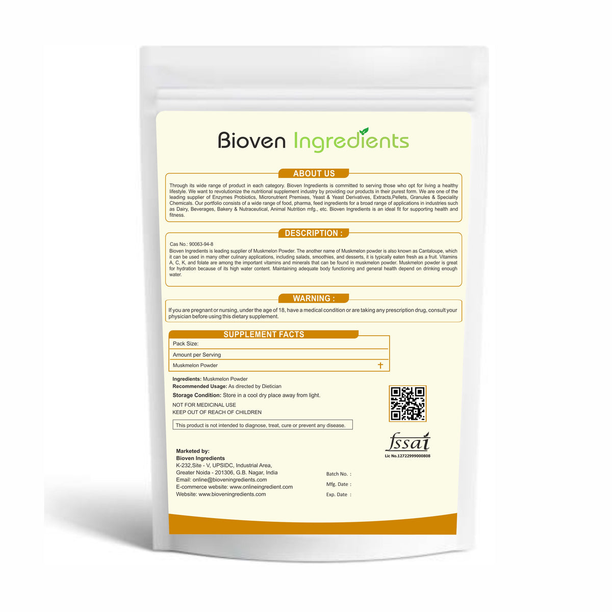 Buy Pure Muskmelon Powder online- Bioven Ingredients | Online Ingredients
