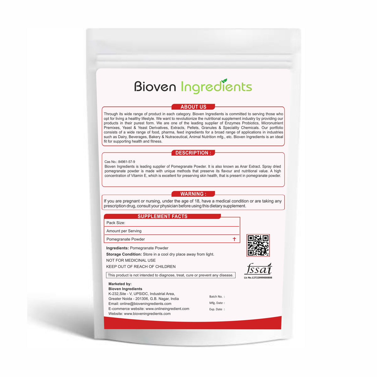 Buy Pomegranate Powder- Bioven Ingredients | Online Ingredients
