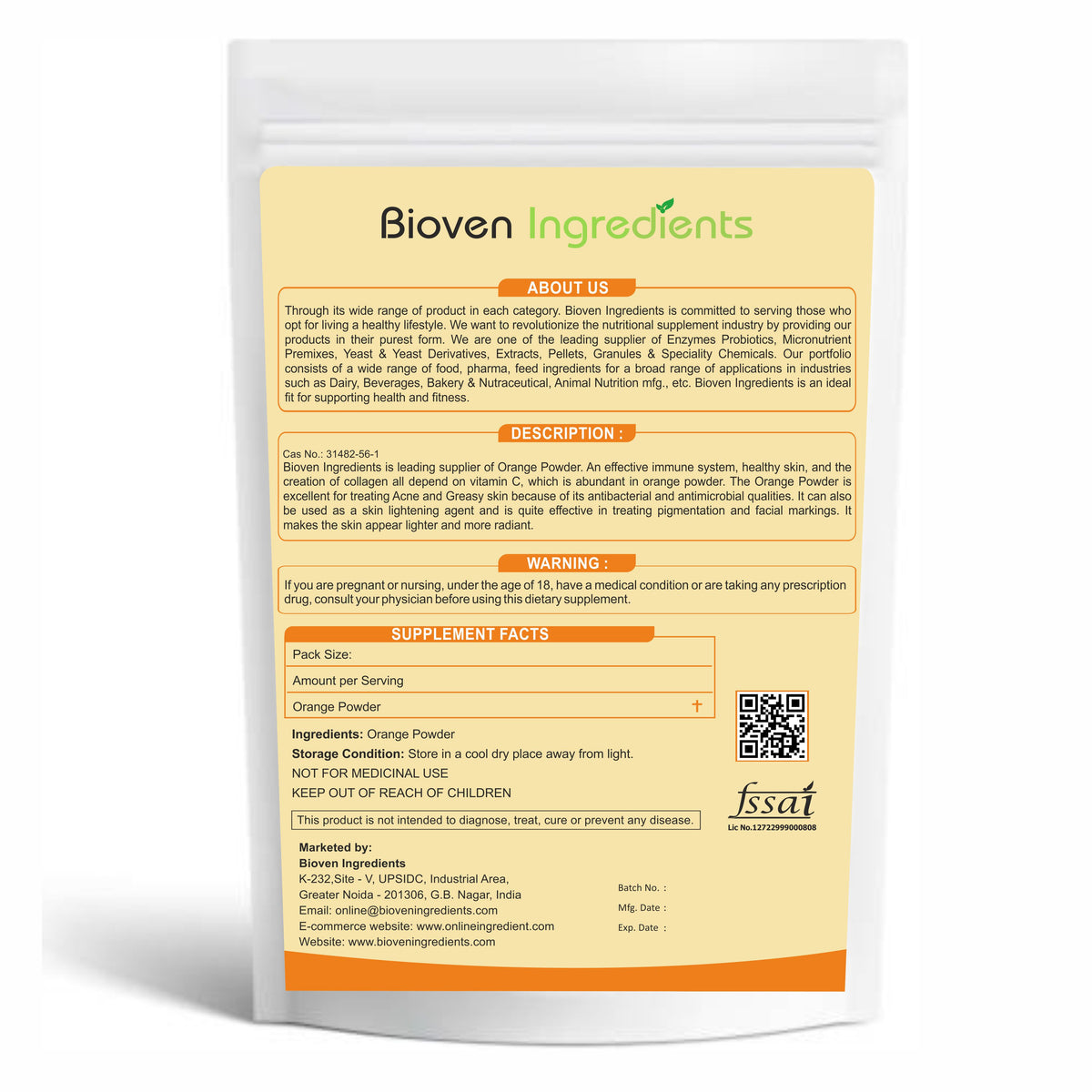Buy Orange Powder - Bioven Ingredients | Online Ingredients