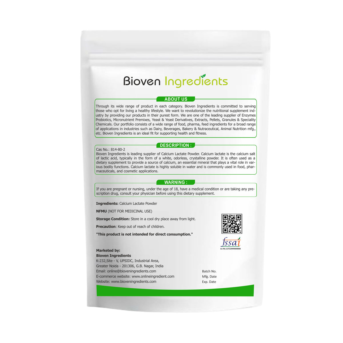 Buy Calcium Lactate Powder at Best Price | Online Ingredients