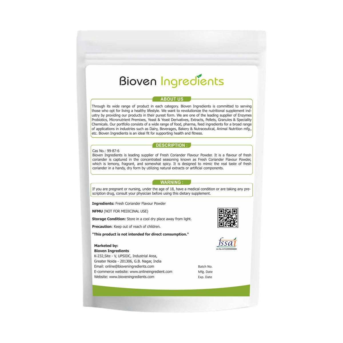 Buy Bioven Ingredients Fresh Coriander Flavour Powder-125GM Online ...