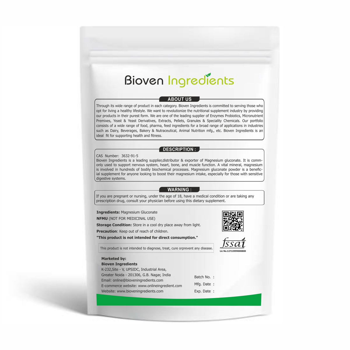 Bioven Ingredients Magnesium Gluconate- 125GM | Online Ingredients