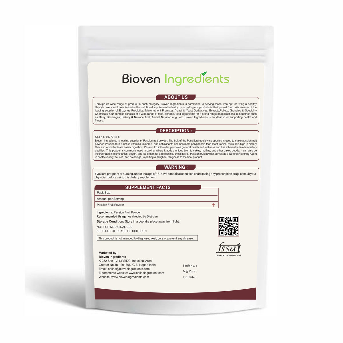 Buy Bioven Ingredients Passion Fruit Powder Online | Online Ingredients
