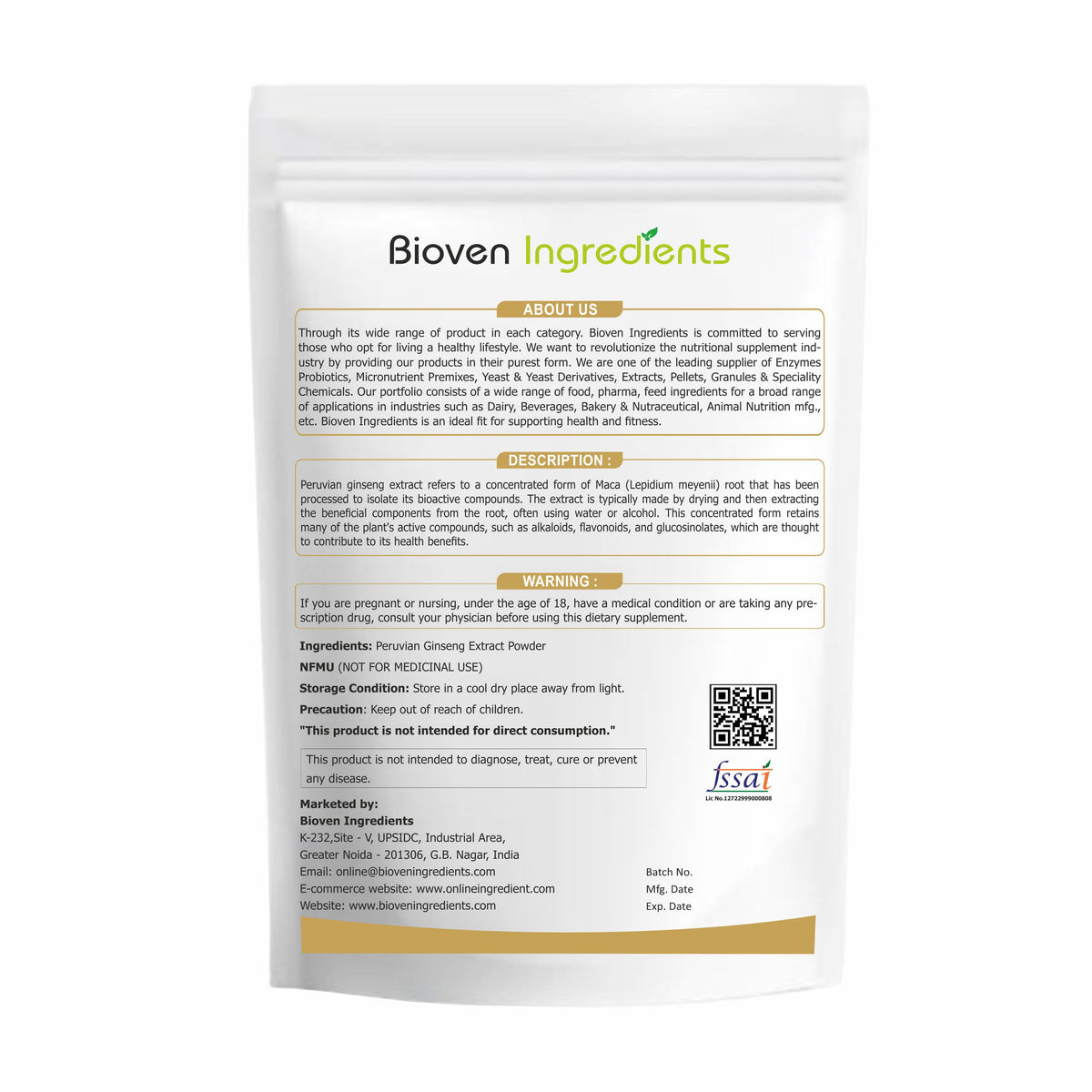 Bioven Ingredients Peruvian Ginseng Extract Powder-125GM | Online ...