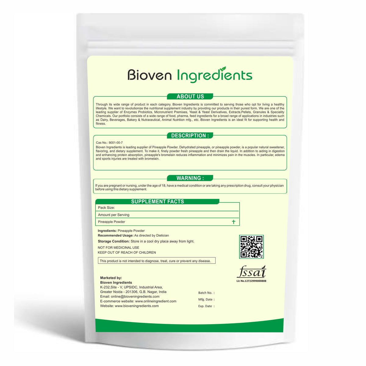Buy Pineapple Powder- Bioven Ingredients | Online Ingredients