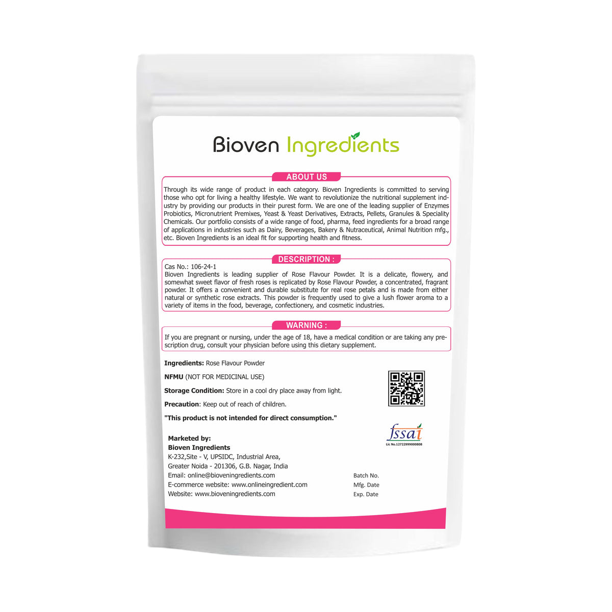Buy Bioven Ingredients Rose Flavour Powder-125GM Online | Online ...