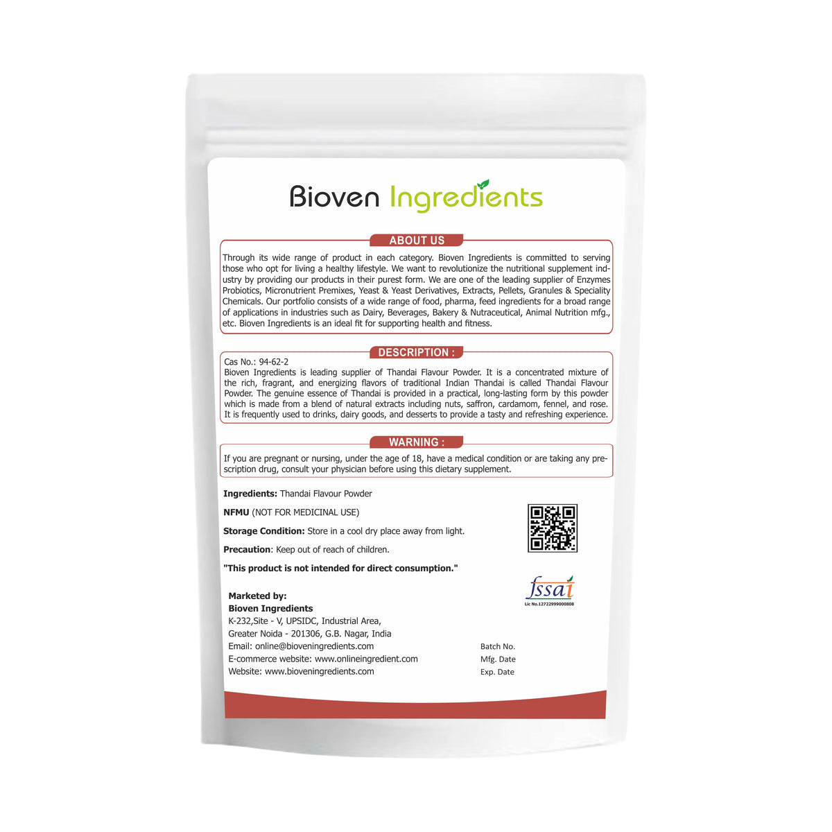Buy Bioven Ingredients Thandai Flavour Powder-125GM Online | Online ...